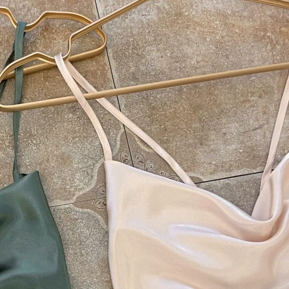 Dresses | New 2pcs Lace Up Backless Satin Sleep Dark Dress Green And ...